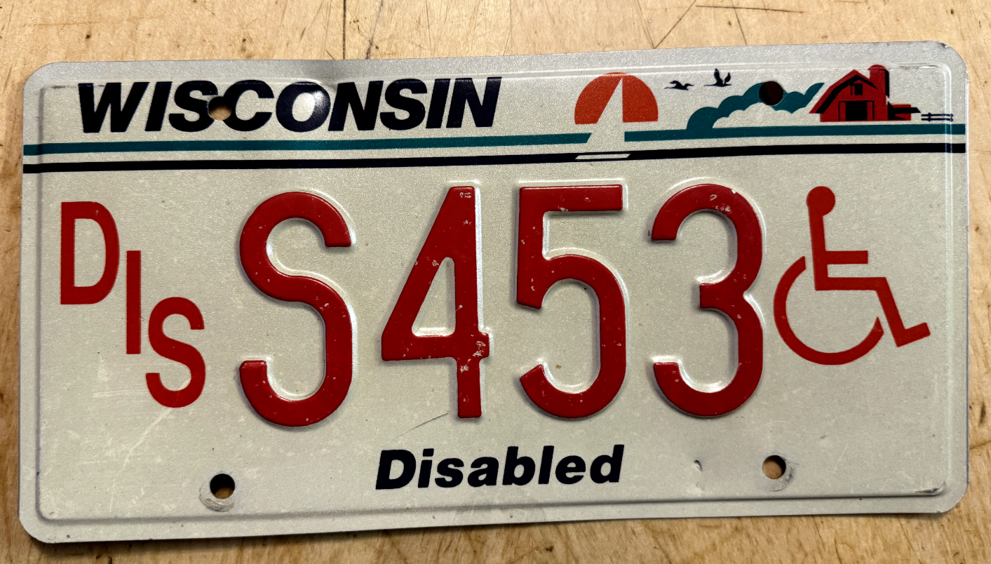 WISCONSIN DISABLED PERSON HANDICAPPED LICENSE PLATE " S 453 " WN ...