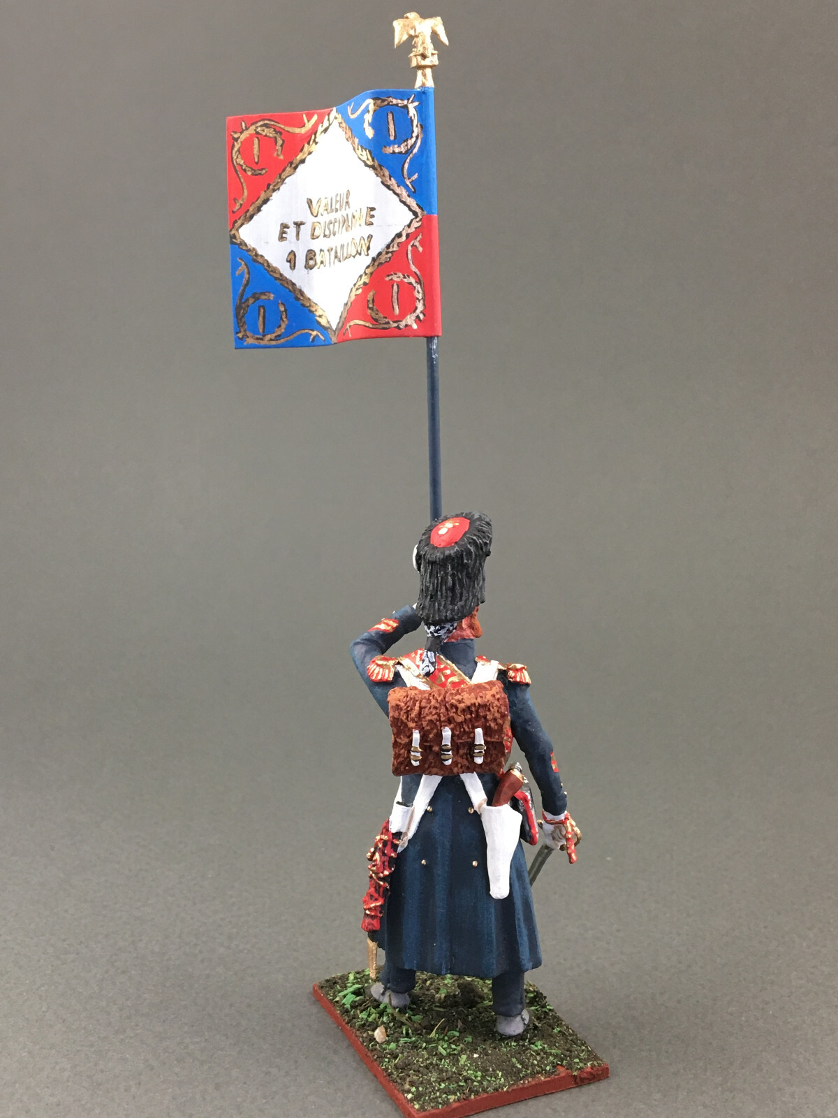Painted Napoleonic tin figure 60 mm 1/30, Standard Bearer Grenadier VID ...