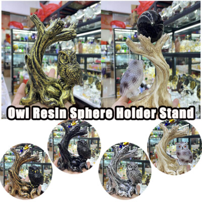 Owl Resin Sphere Holder Stand Base Natural Crystal Ball Hand Decoration ...