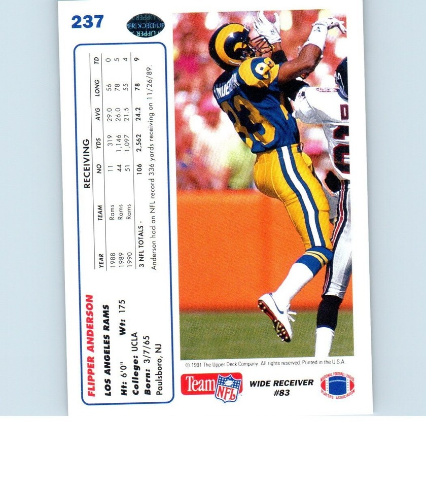 Flipper Anderson 237 Rams 1991 Upper Deck NFL Football Trading Card | eBay
