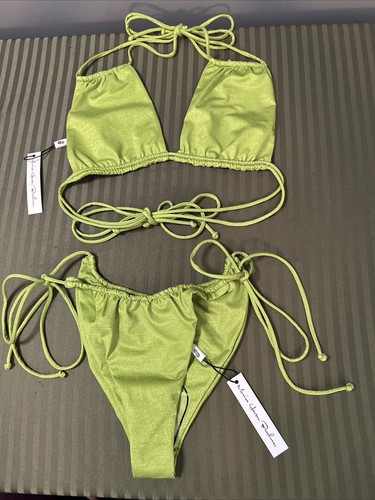 NWT Monica Hansen Small Triangle Shaped 2-piece Shiny Green Bikini | eBay
