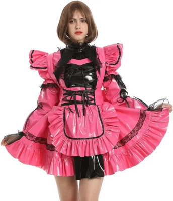 Girl Maid Sissy Lockable Pink PVC Dress Party Cosplay Costumes Tailored ...