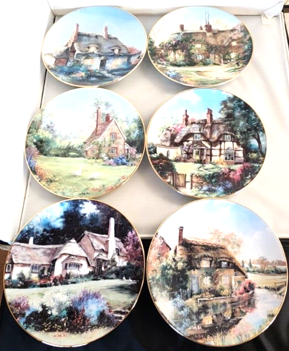 English Country Cottages 7 Porcelain Collector Plates Marty Bell ...
