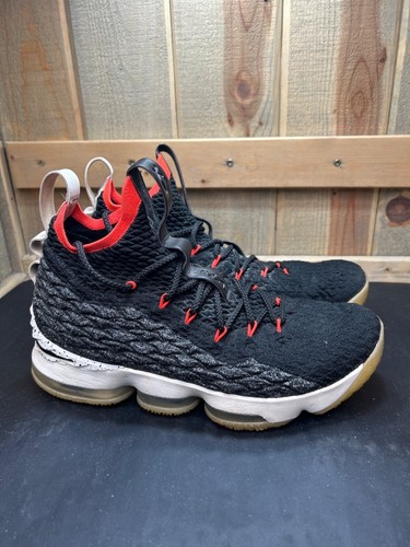 Nike LeBron 15 XV Black/Bright Crimson Basketball Shoes 10.5 Mens Knit ...