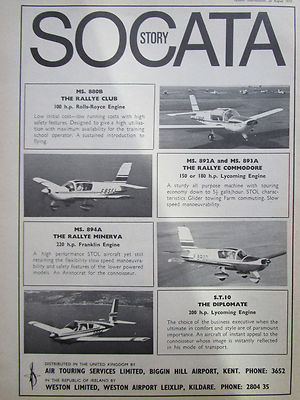 8/1970 PUB SOCATA AEROSPATIALE AVION RALLYE CLUB MINERVA COMMODORE ...