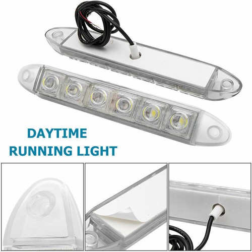 2x White 6 LED Car Strip Light DRL Driving Daytime Running Lights Fog ...