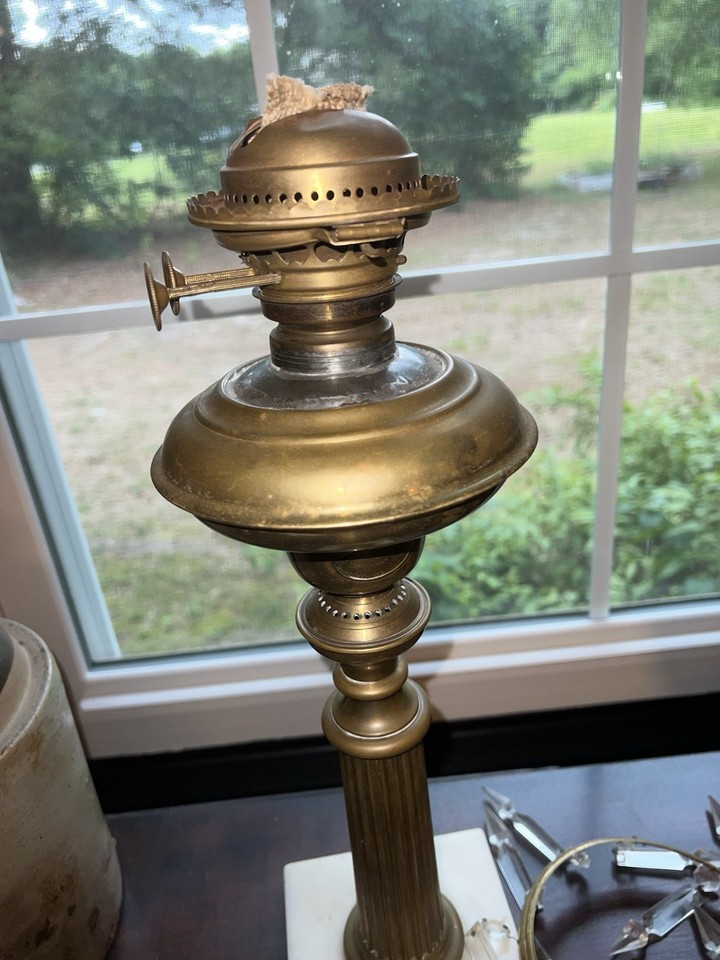 Antique 1843 CORNELIUS & CO. BRASS ASTRAL LAMP MARBLE BASE & Etched ...
