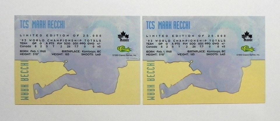 Mark Recchi (1) 1993 Classic Hockey Team Canada TC5 Acetate _ Card (B ...