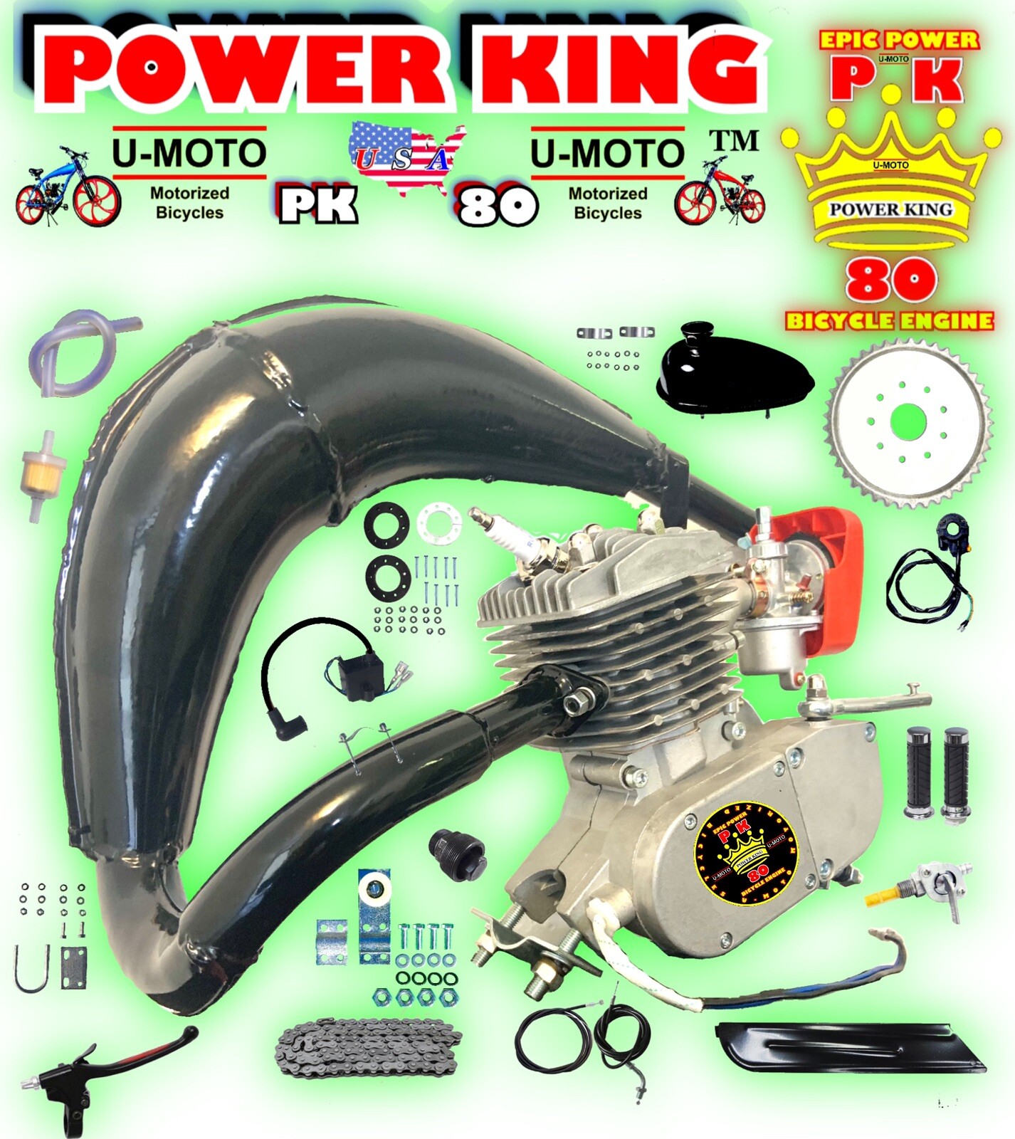 80CC Bicycle Engine Kit Motorized 2 Stroke Petrol Gas Motor Bike Kit ...