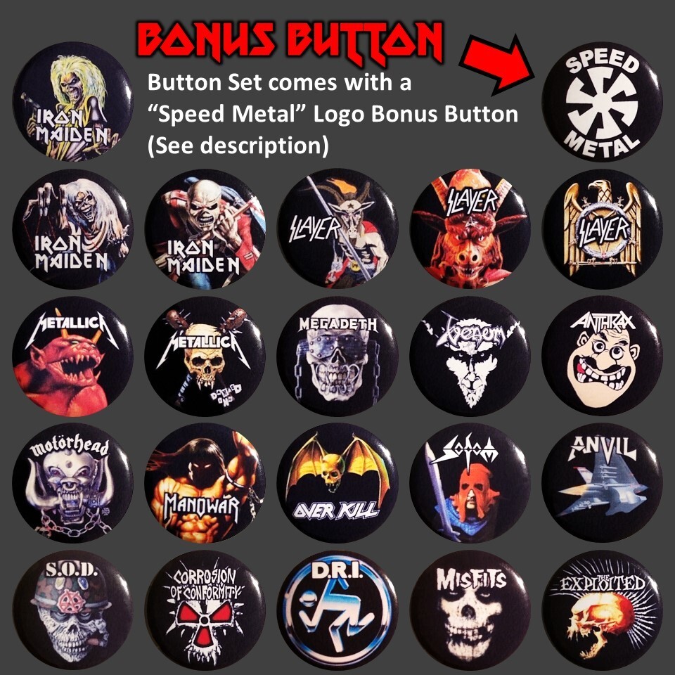 Metal & Punk Mascots & Monsters Buttons Pins - Maiden Slayer Metallica ...