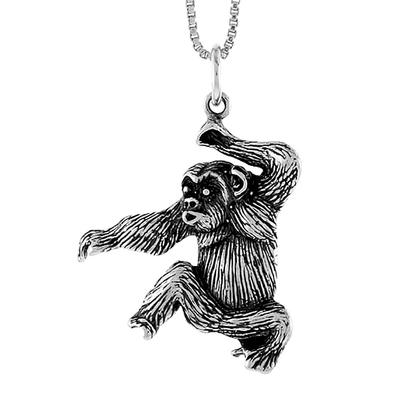 Sterling Silver Chimp Monkey Pendant / Charm, Italian Box Chain | eBay