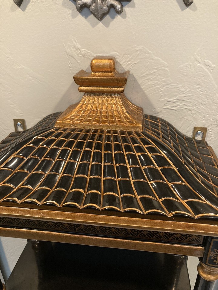 Chinoiserie Style Pagoda Wall Shelf Black Gold Faux Bamboo Asian W ...