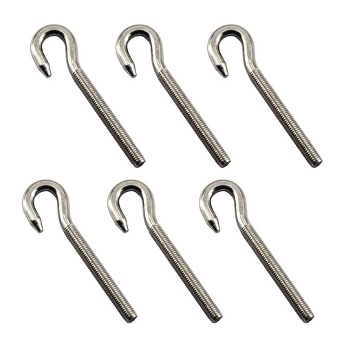 6Pcs Stainless Steel M10 Eye Bolt Long Shank Threaded Rod Round Hook ...