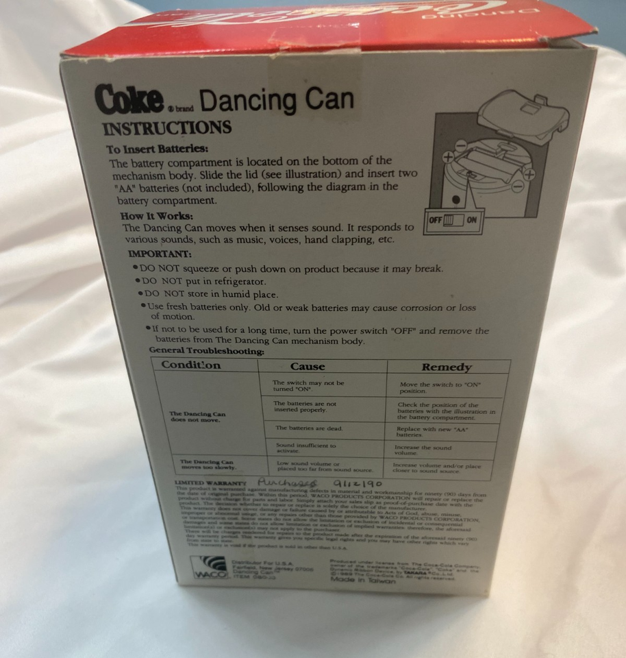 1989 Vintage Dancing Coca Cola Can w/ Original Box Coke Tested Working ...