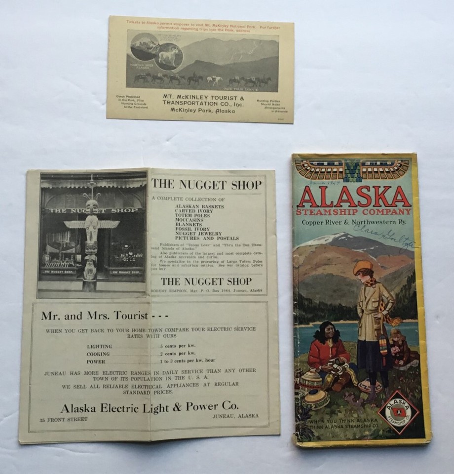 23 Antique Alaska & Yukon tourism booklets, maps, timetables from 1920s ...