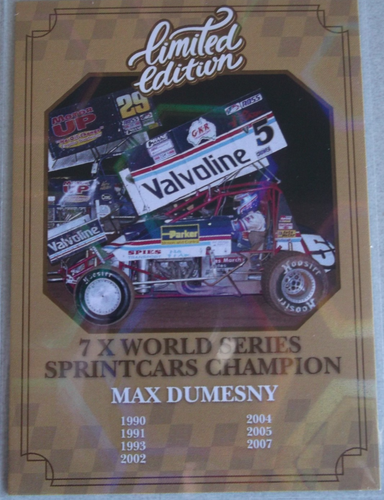 SPRINTCAR TRADING CARDS LIMITED EDITION MAX DUMESNY 7 X WORLD SERIES ...