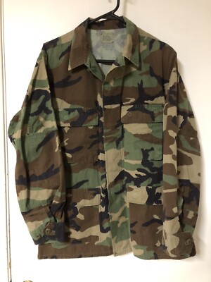 BDU Shirt Coat Medium Regular Hot Weather Woodland Camo Army Button ...