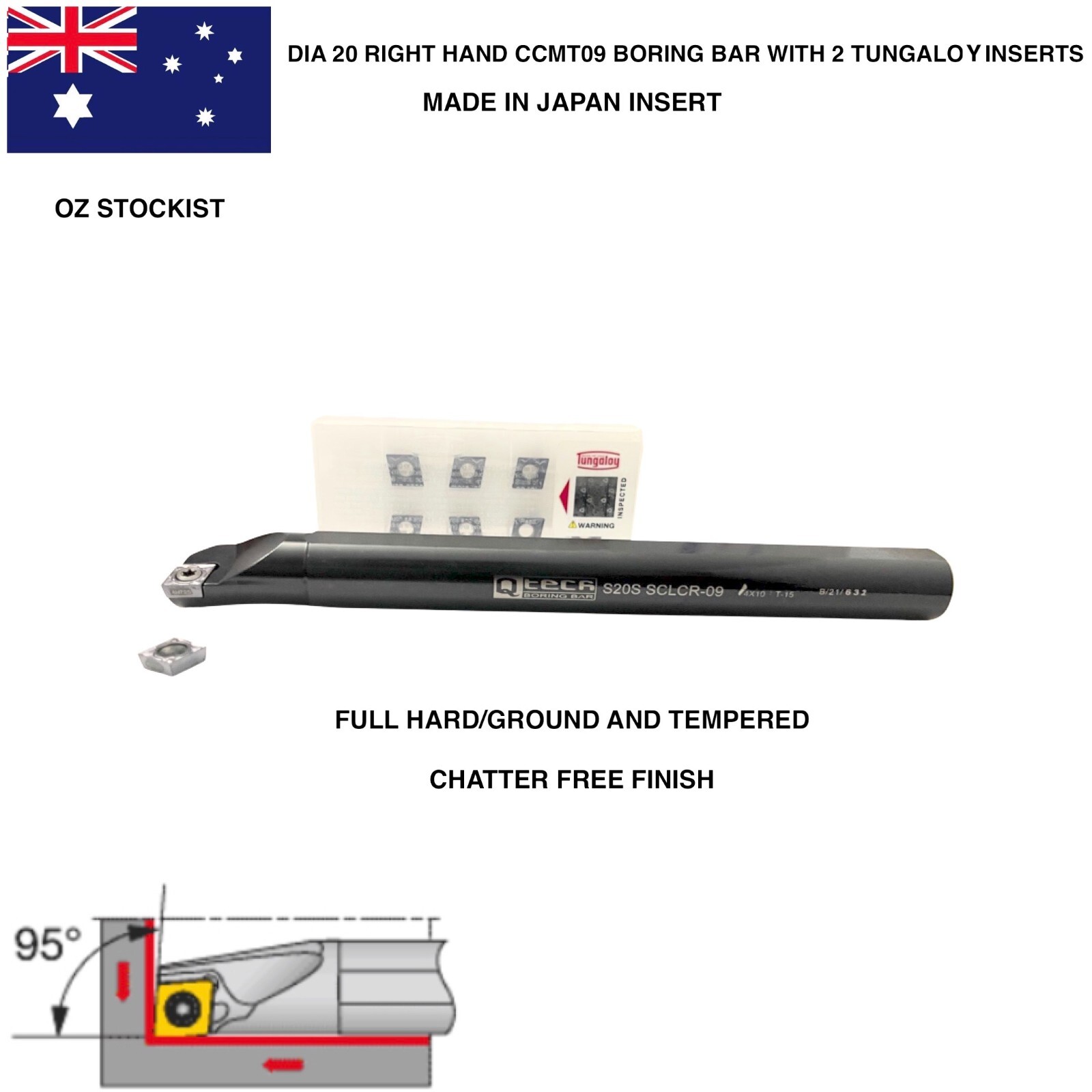 Boring Bar 20mm with free 2 Tungaloy Insert chatter free finish CCMT09 ...