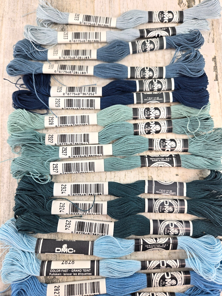 DMC Flower Thread Floss 31 Skeins of Blues Cross Stitch | eBay