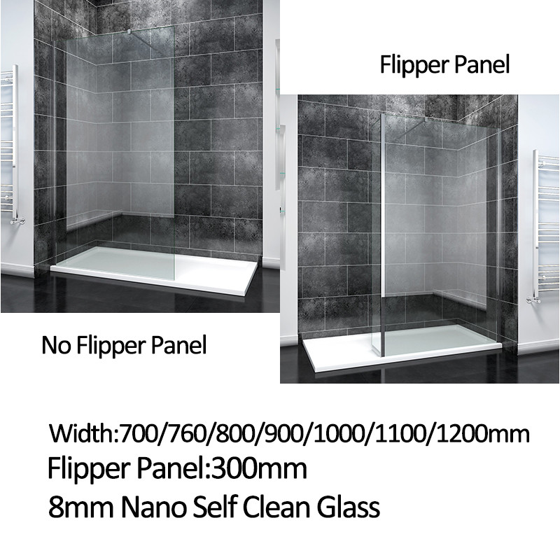 Wet Room Shower Screen With Flipper Walk In Enclosure And Tray Glass ...