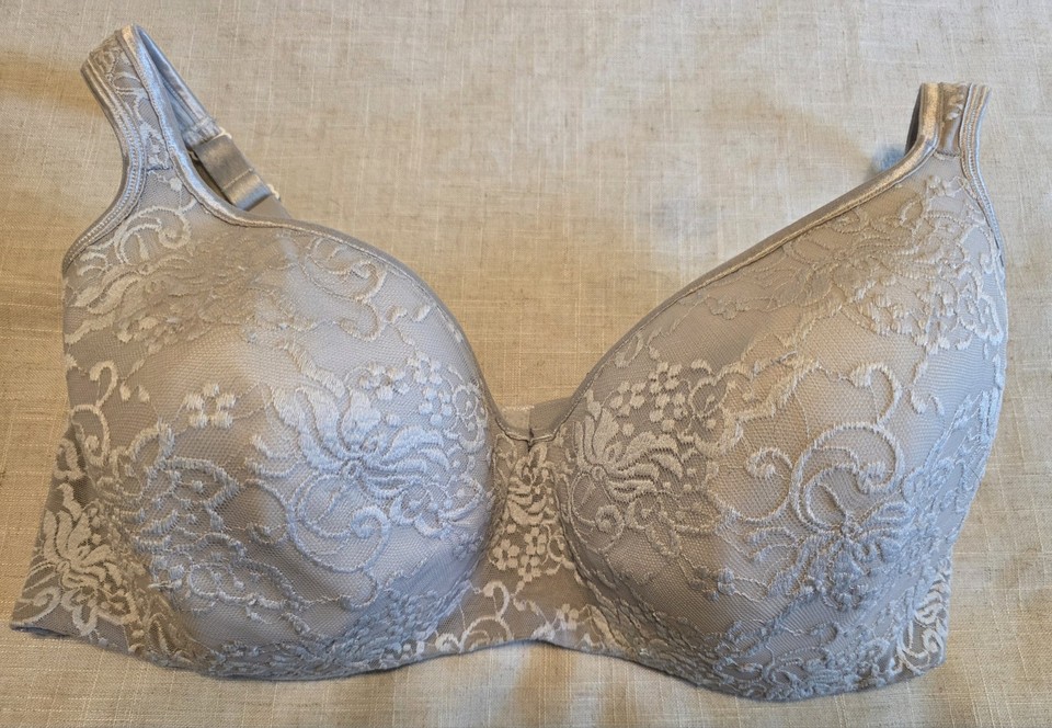Cacique Women's Balconette Bra Lined Size 44DDD gray lace floral print ...