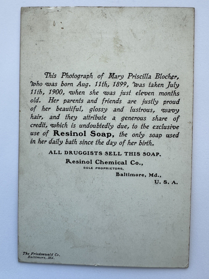 Child Mary Priscilla Blocher - Resinol Soap, Baltimore, MD - Erosion on ...