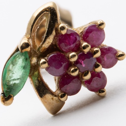Vintage 9ct Yellow Gold Emerald Ruby Flower Stud Earrings | eBay UK