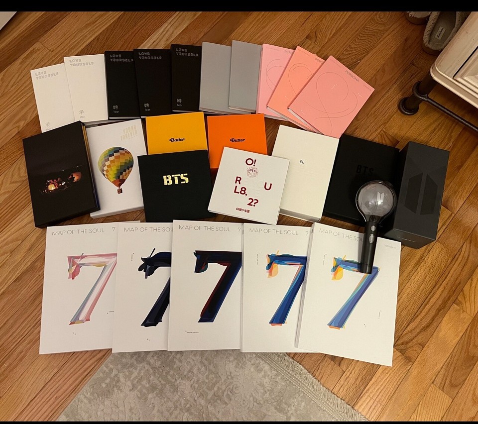 BTS Album Bundle Lot 23 CDs, Photo Cards And BTS Official Light Stick ...