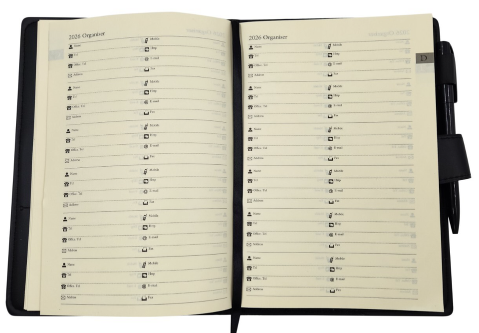2026 A5 & A6 Week to View Diary Organiser with Pen A-Z Address Index ...