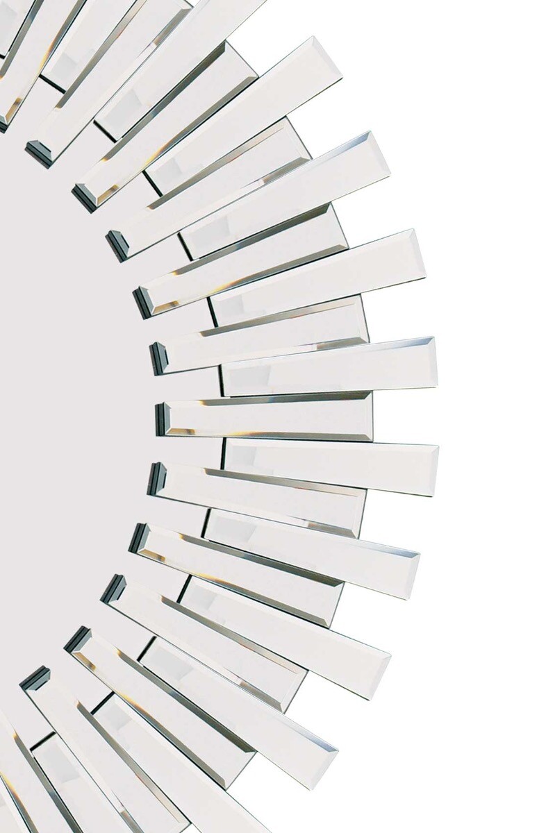 Extra Large Round Silver All Glass Starburst Wall Mirror Modern 3Ft ...