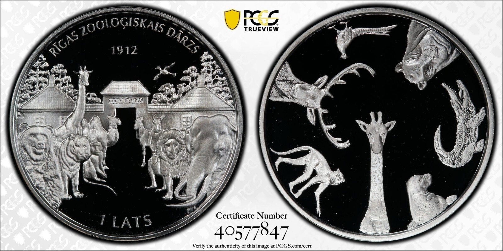2012 Latvia 1 Lats Riga Zoo Animals 100th Anniversary PCGS PR70DCAM Top ...