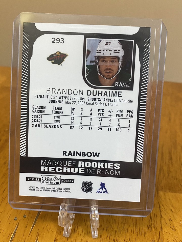 2021-22 OPC Platinum Base Rainbow Marquee Rookies #293 Brandon Duhaime ...