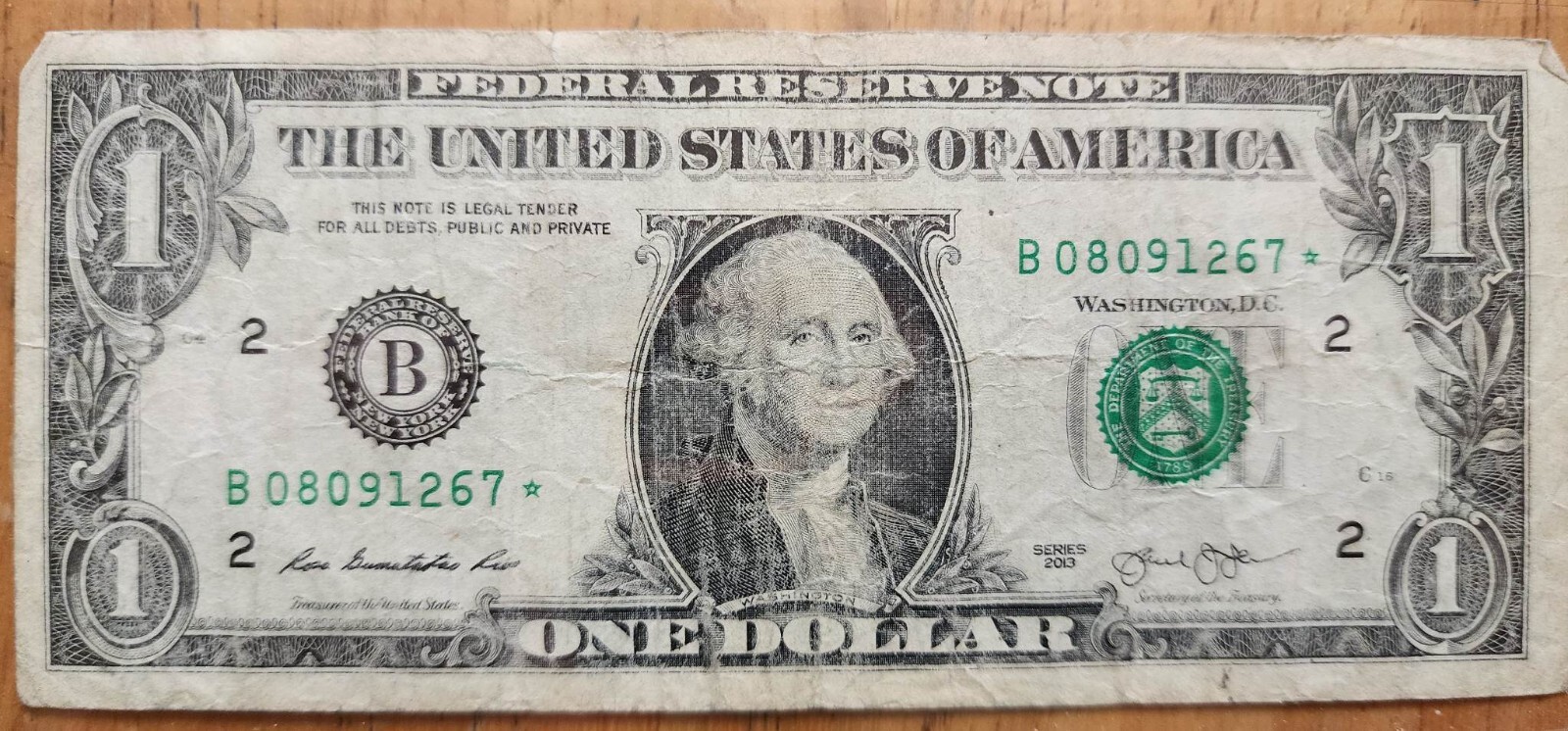 2013 B Duplicate $1 dollar bill star note series rare B08091267* | eBay