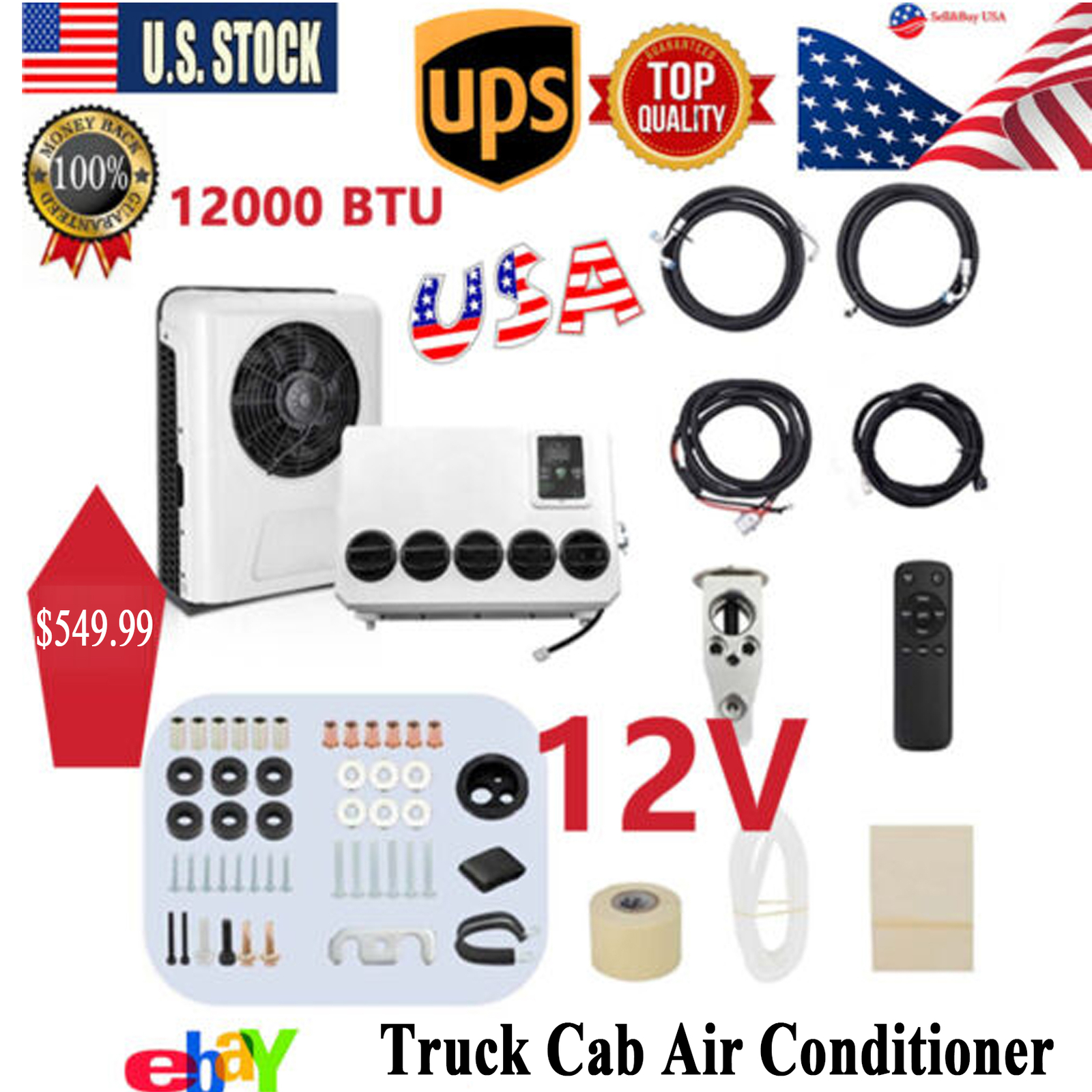 12V Electric Air Conditioner Universal Split A/C Kit For Semi Trucks RV ...