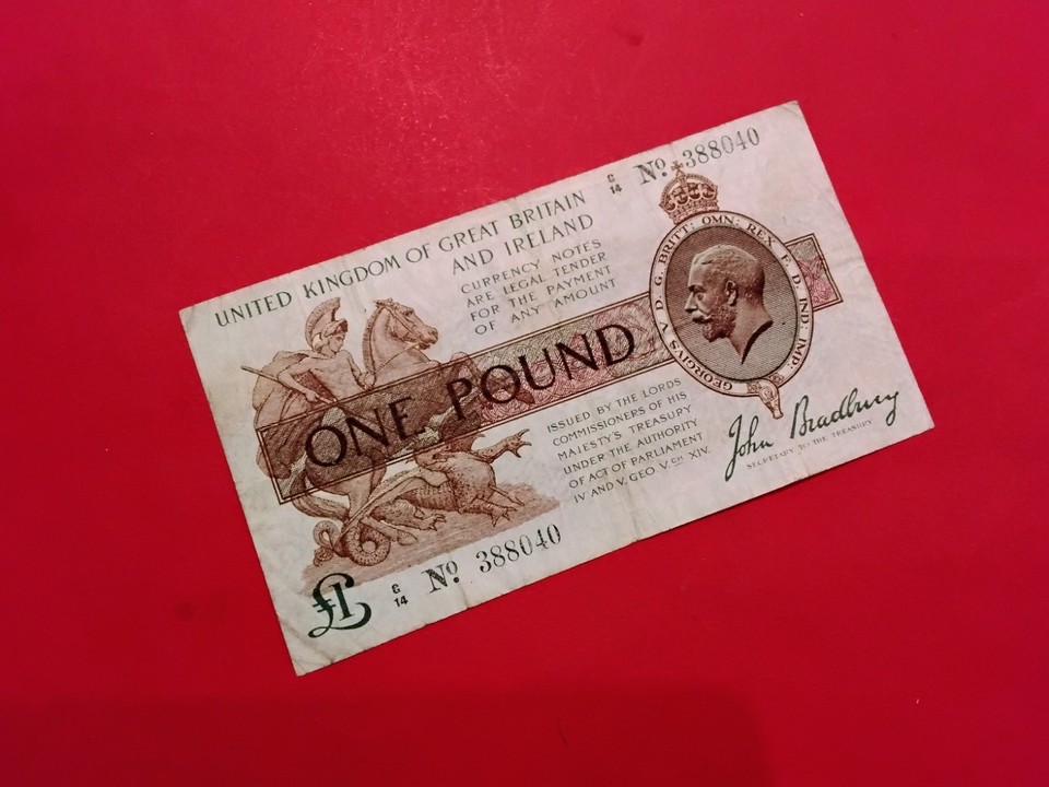 JOHN BRADBURY ONE POUND 1917-1939 TREASURY BANKNOTE -NICE "GEORGE V ...