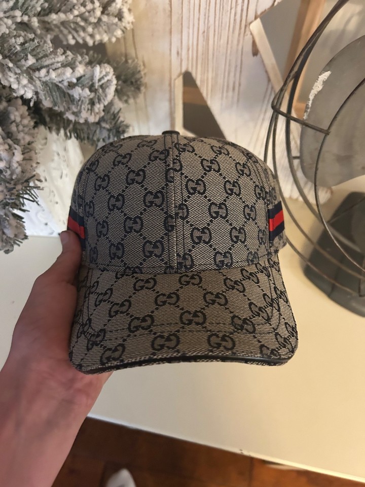 Gucci GG Monogram Cap Beige Blue Canvas Size M Gucci Baseball Cap Good ...