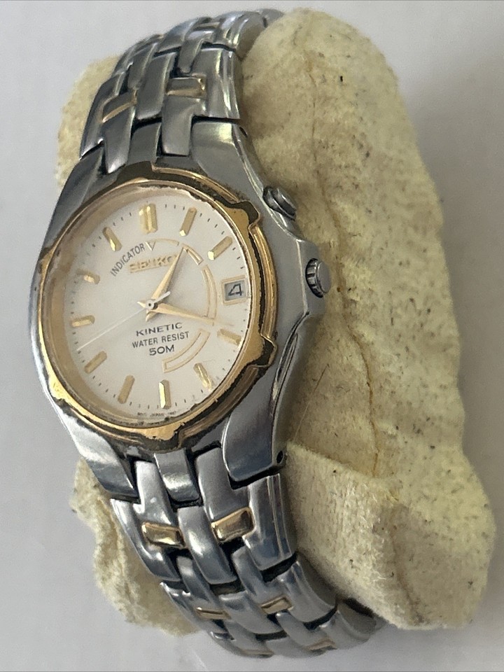 Vintage Mens Seiko 6J Kinetic Silver Tone Watch Wristwatch 50m WR *NOT ...