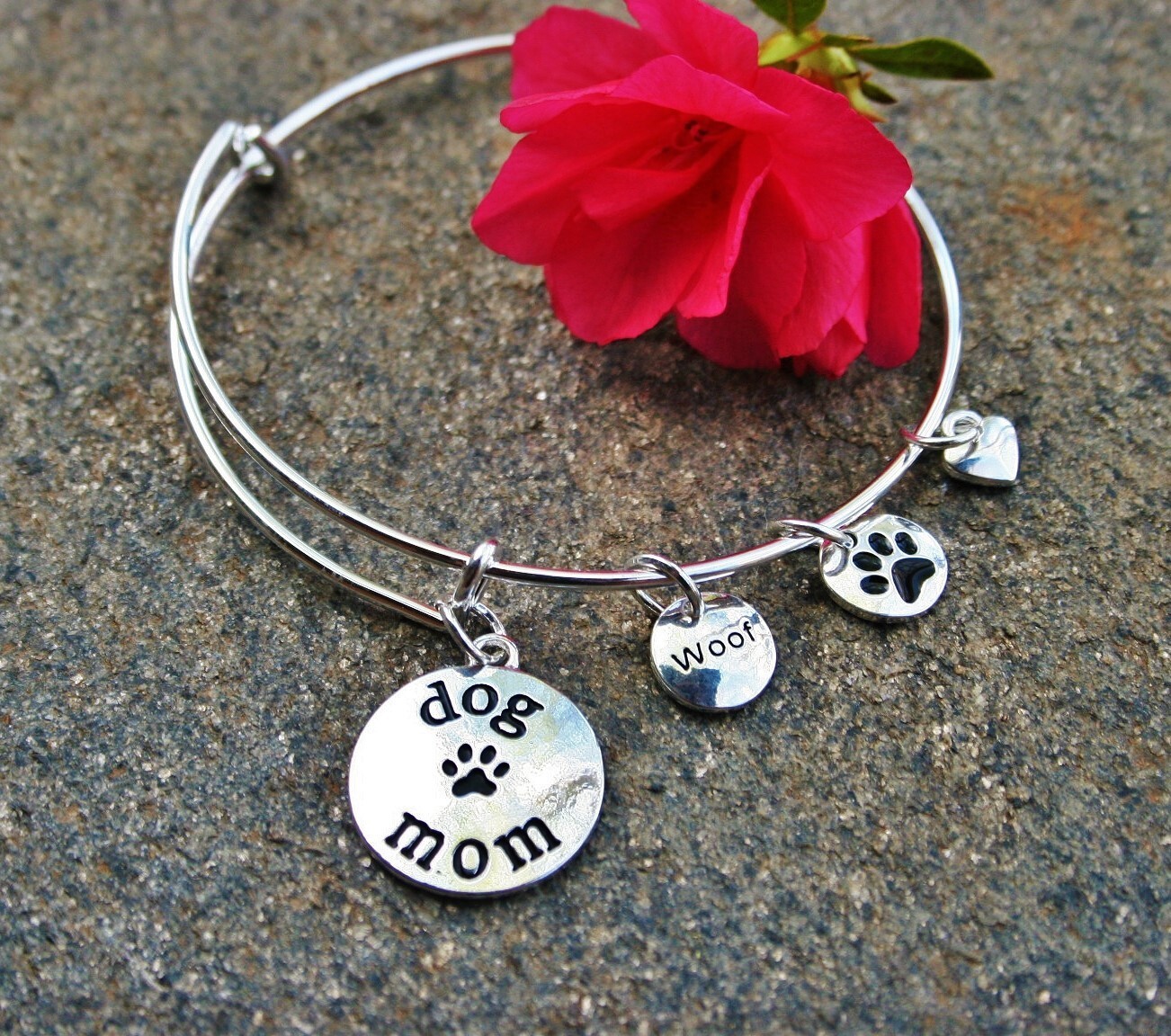 Dog Mom Charm Sterling Silver Plt Pendant Paw Print Puppy Adoption Gift ...