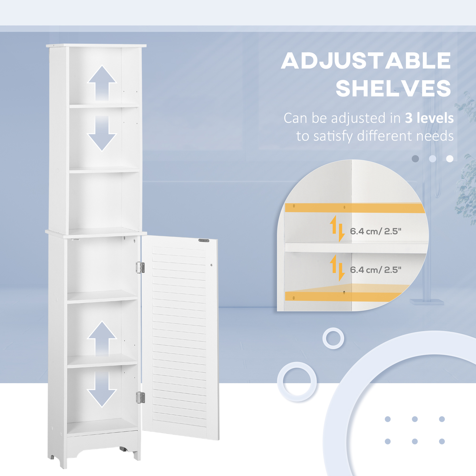 Wooden Collection Tall Bathroom Linen Tower with Adjustable Shelving ...
