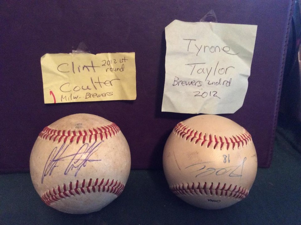 CLINT COULTER and TYRONE TAYLOR SIGNED BALLS/ MILWAUKEE BREWERS ...