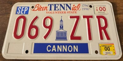 2000 Tennessee License Plate 069 ZTR Cannon County Bicentennial | eBay