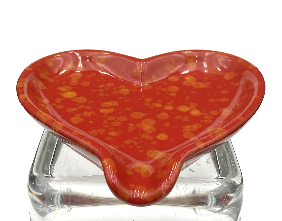 Ceramic Heart Trinket Dish/Spoon Rest/Makeup Dish, Red with Yellow/Gold ...