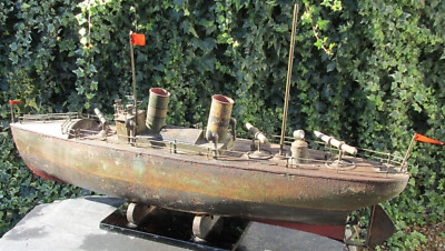 1902 Marklin 75cm clockwork wind-up torpedo boat No72 original motor ...
