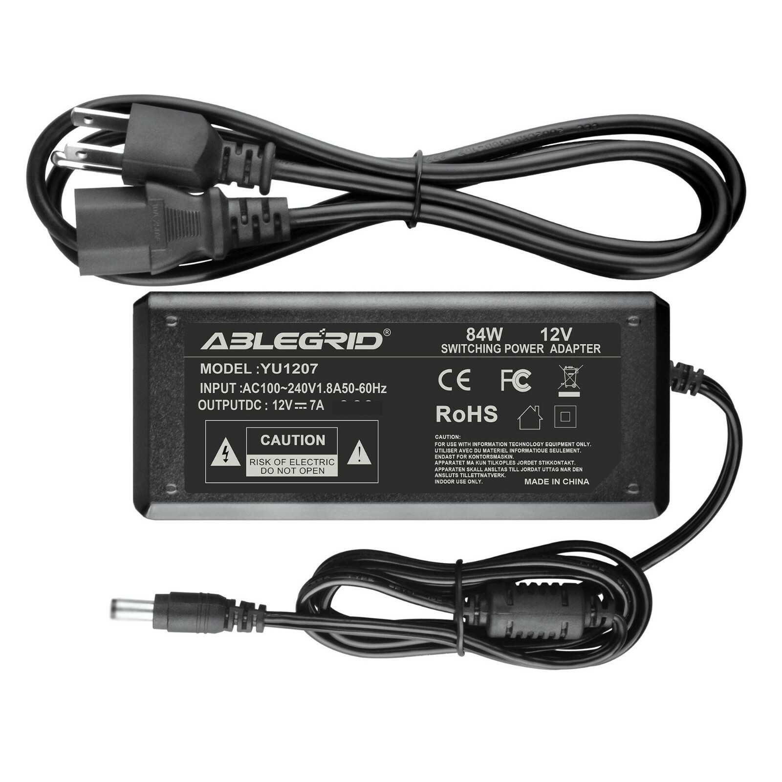 12V 7A AC-DC Adapter for DVE DSA-90W-12 Power Charger Supply Cord PSU ...