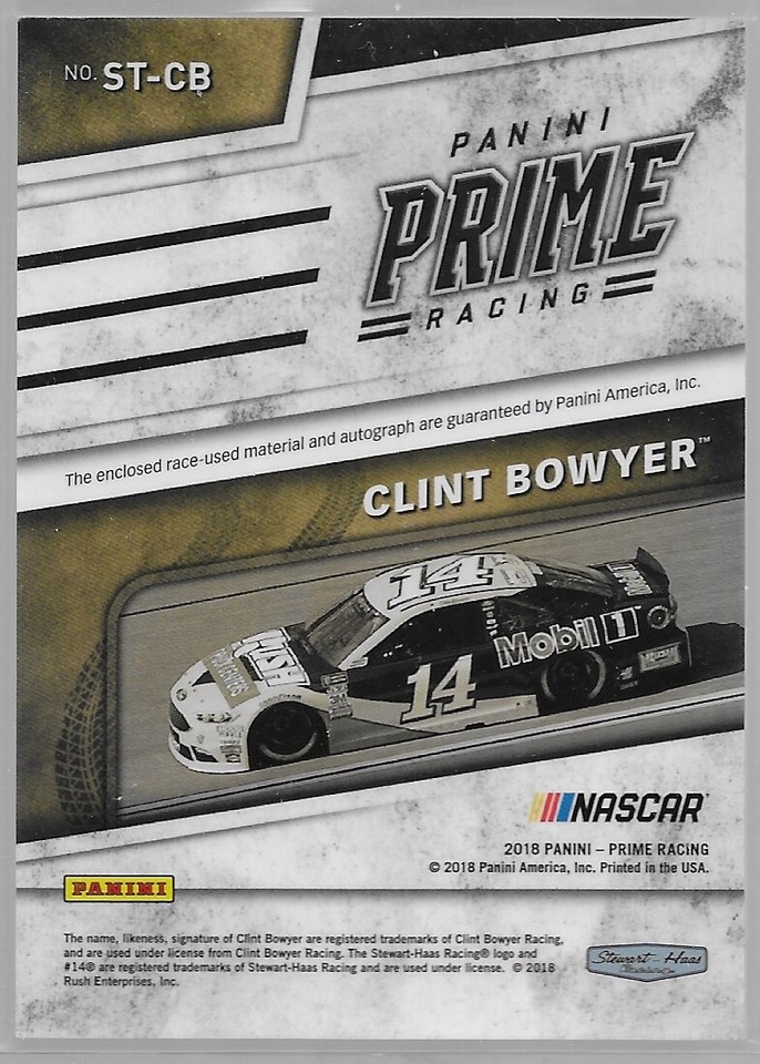 2018 Prime Racing Clint Bowyer Nascar Signature Tires Auto Card /25 | eBay