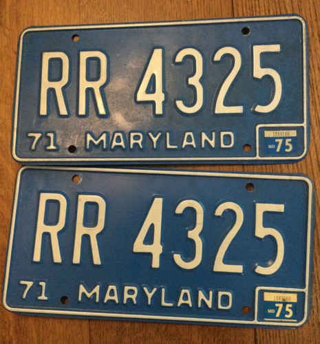 Maryland MD 1971-1975 Blue Pair of Matching License Plates RR 4325 | eBay