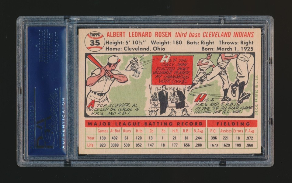 1956 Topps Al Rosen #35 - PSA 7 NM - White Back - Near Set Break | eBay