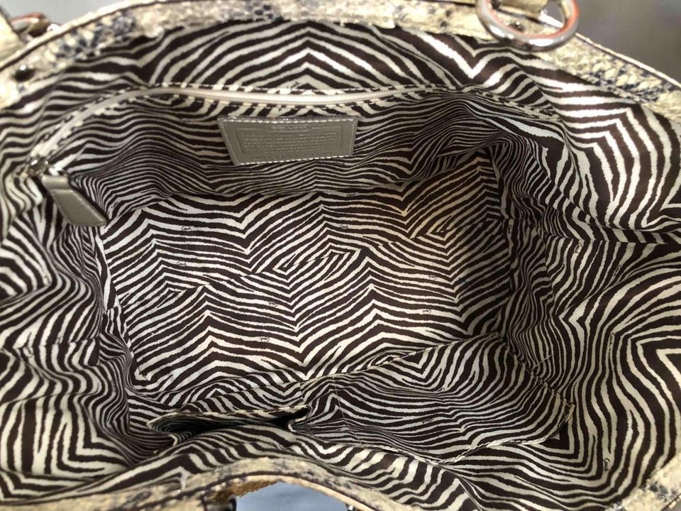 COACH Hampton Python Leather Trims Straw Turn Lock Shoulder Tote Bag ...