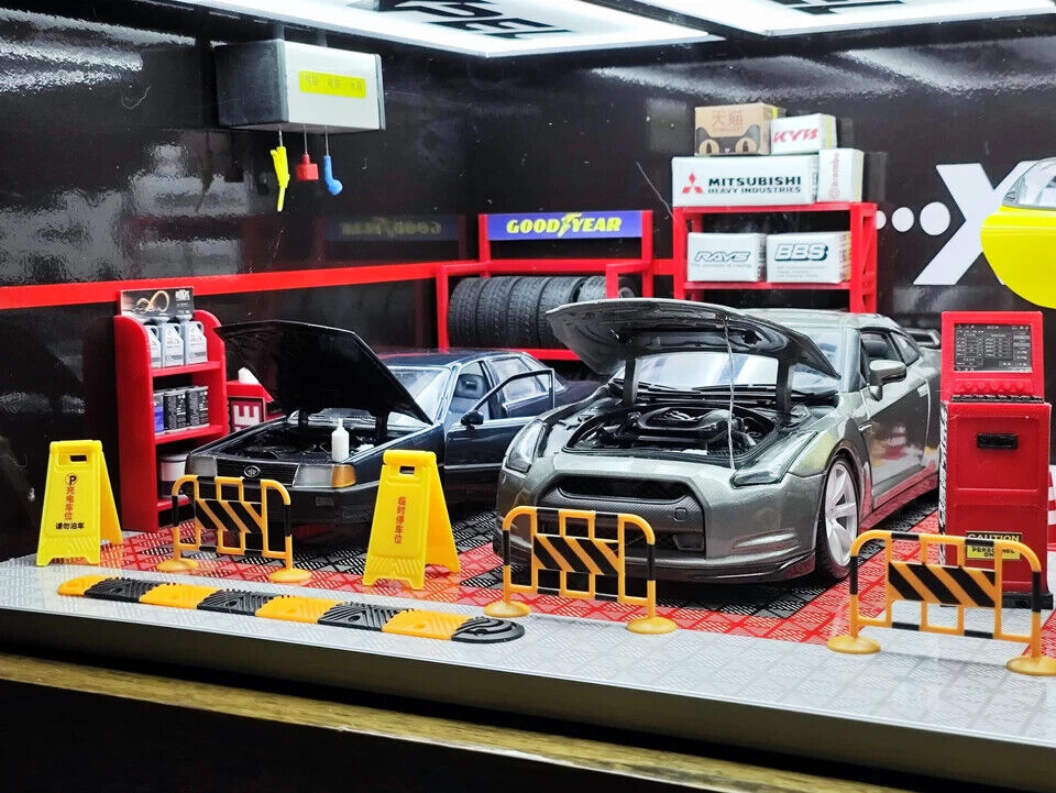 1:18 Diorama Car Garage Car Repair Tool Model Workshop Scene Display ...
