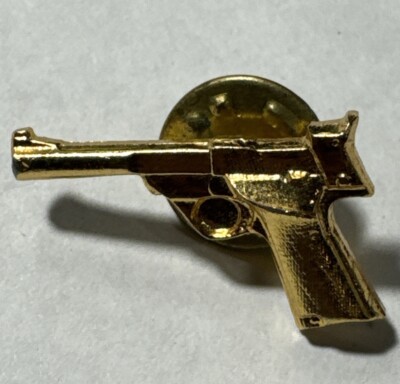 Vintage Pistol Gun Lapel Pin Metal Tie Tack Firearm Fashion Gold Tone ...